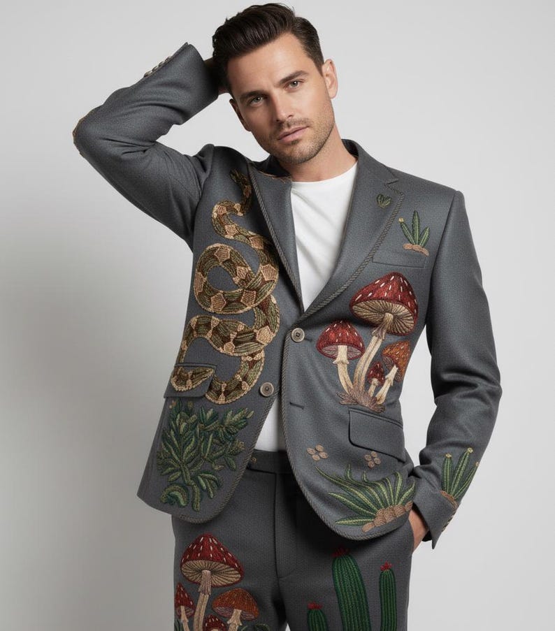 Southwestern Embroidered Suit – Roadrunner, Snake & Cactus Statement ...