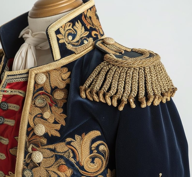 Handmade Baroque Military Jacket Navy and Gold Embroidered Costume Coat ...