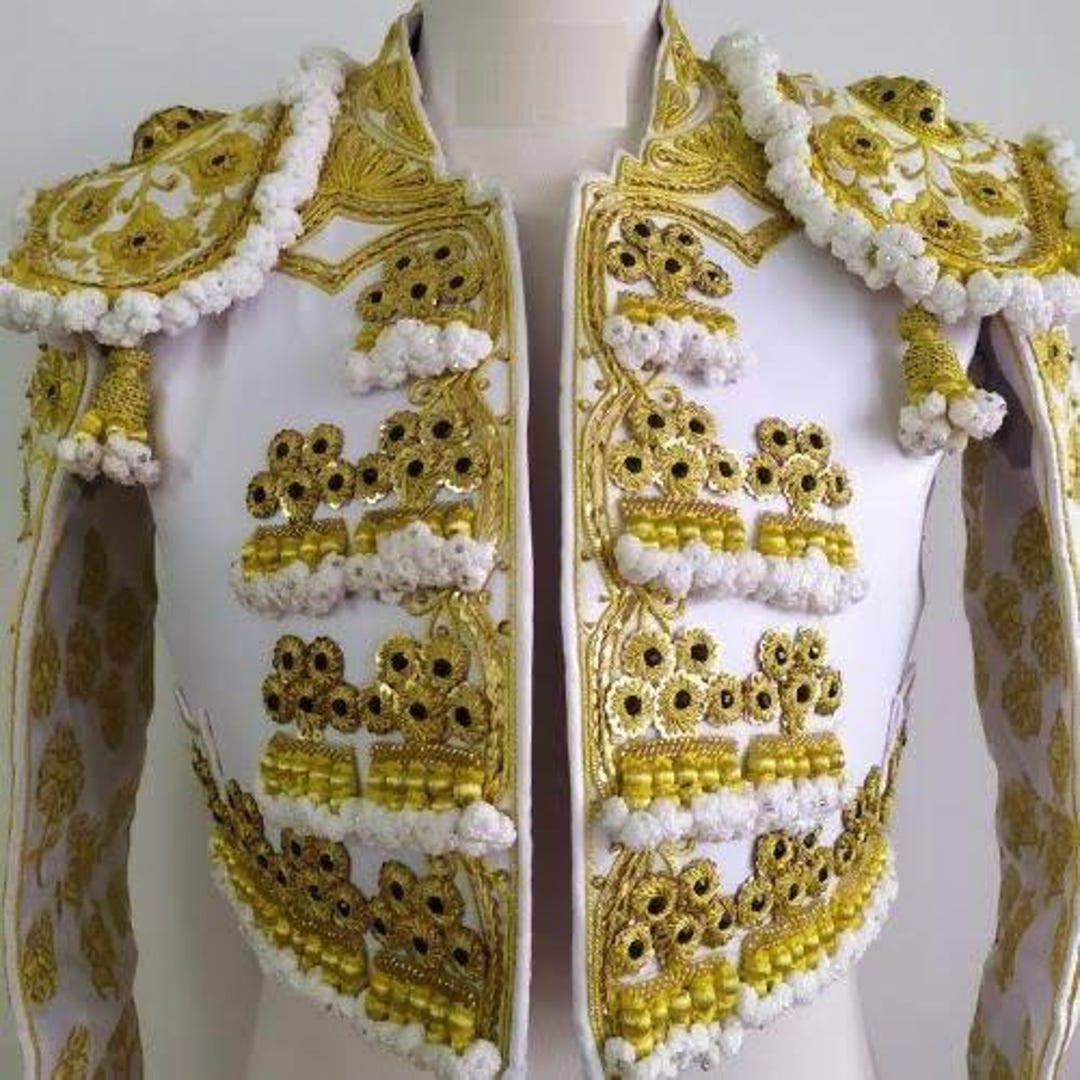 Customized Matador Bullfighter Jacket White Gold Embroidered Spanish ...