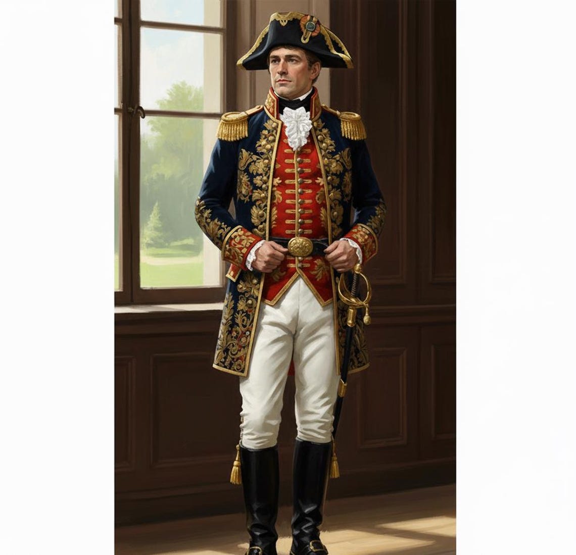 Handmade Baroque Military Jacket Navy and Gold Embroidered Costume Coat ...