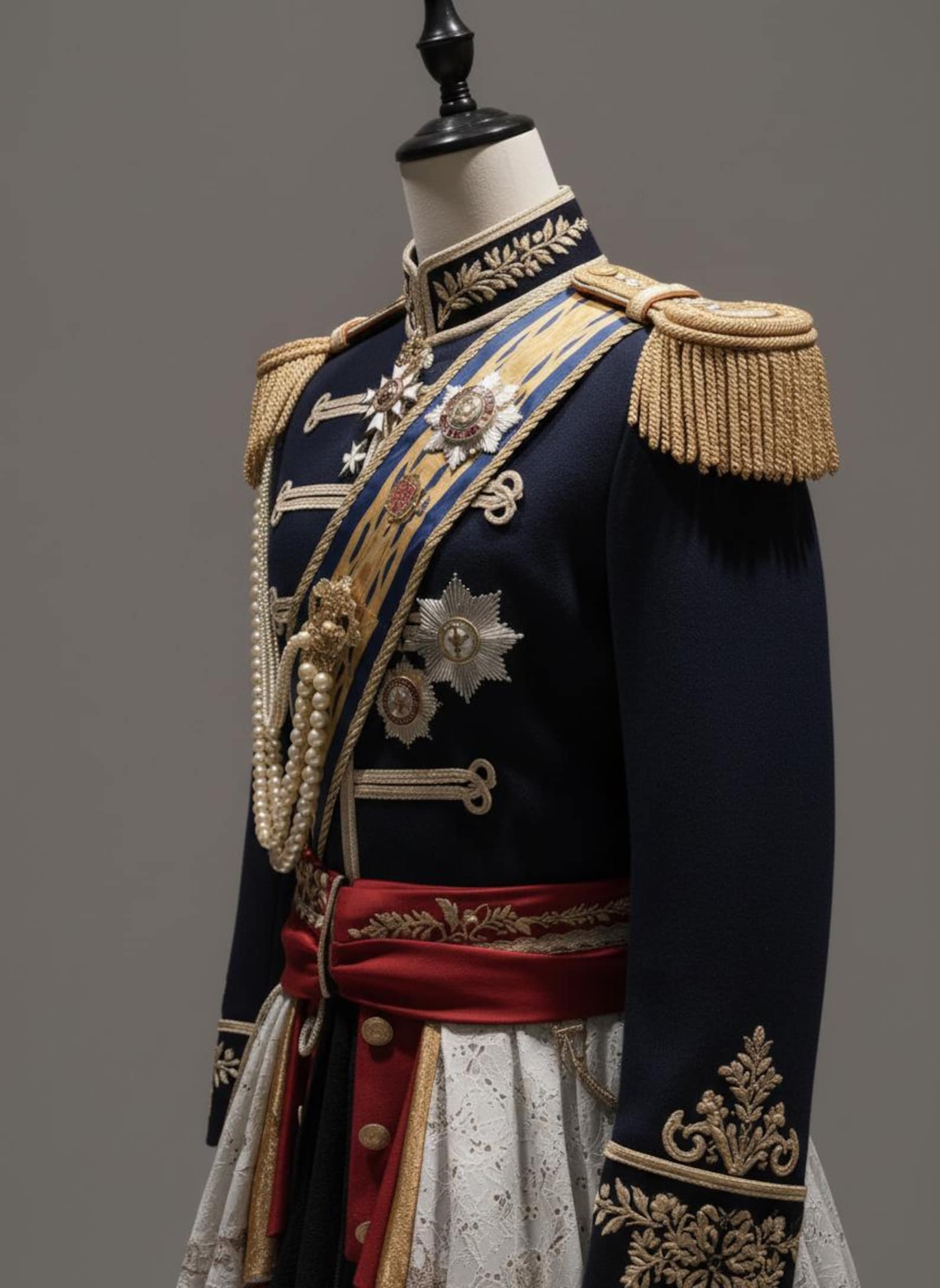 Regal Royal Military Uniform Costume – Embroidered Noble Officer Outfit ...