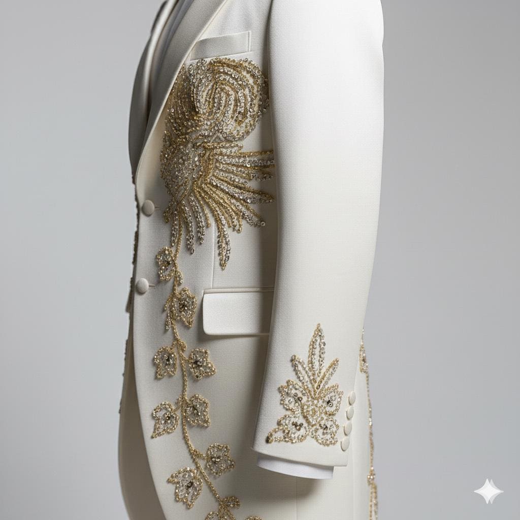 Opulent Ivory Tailcoat Suit With Gold Phoenix Embroidery | Couture Men ...