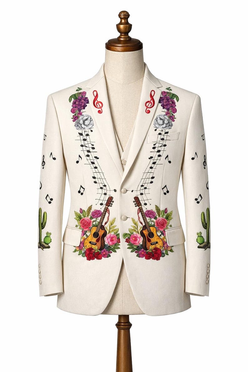 Premium Ivory Mariachi-inspired Embroidered Suit - Custom Musical Theme ...