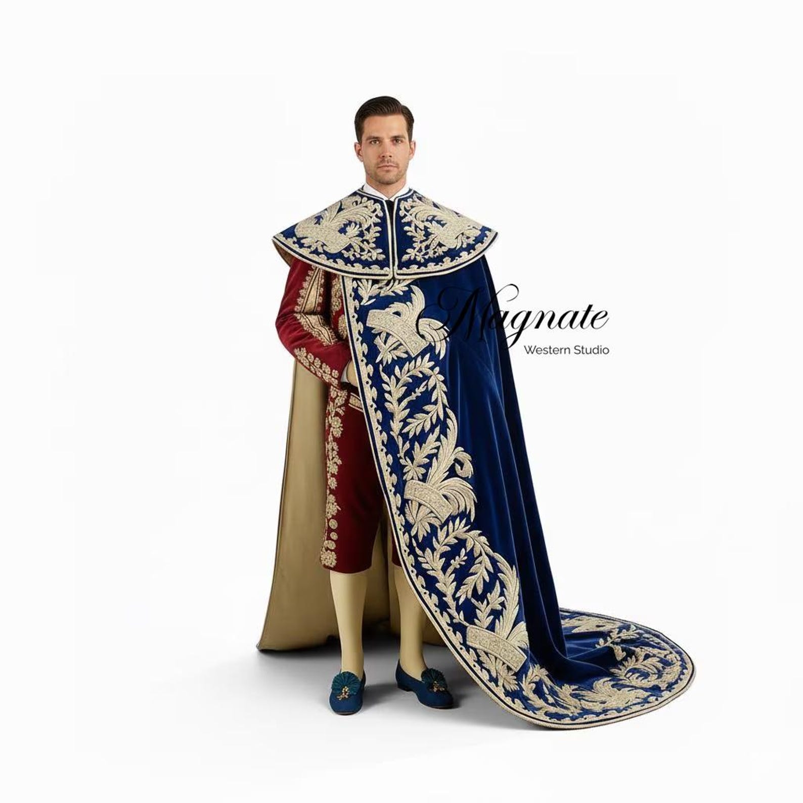 Royal Blue & Maroon Velvet Embroidered Men’s Regal Cloak | Handmade ...