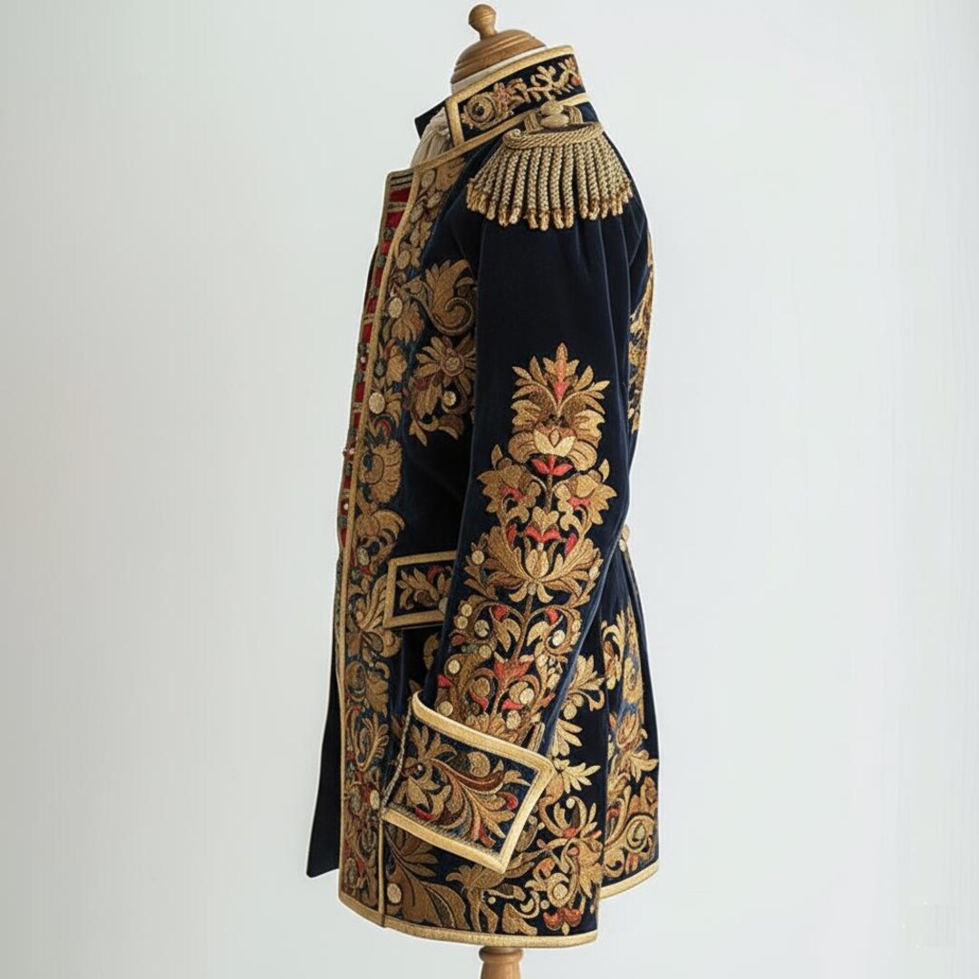 Handmade Baroque Military Jacket Navy and Gold Embroidered Costume Coat ...