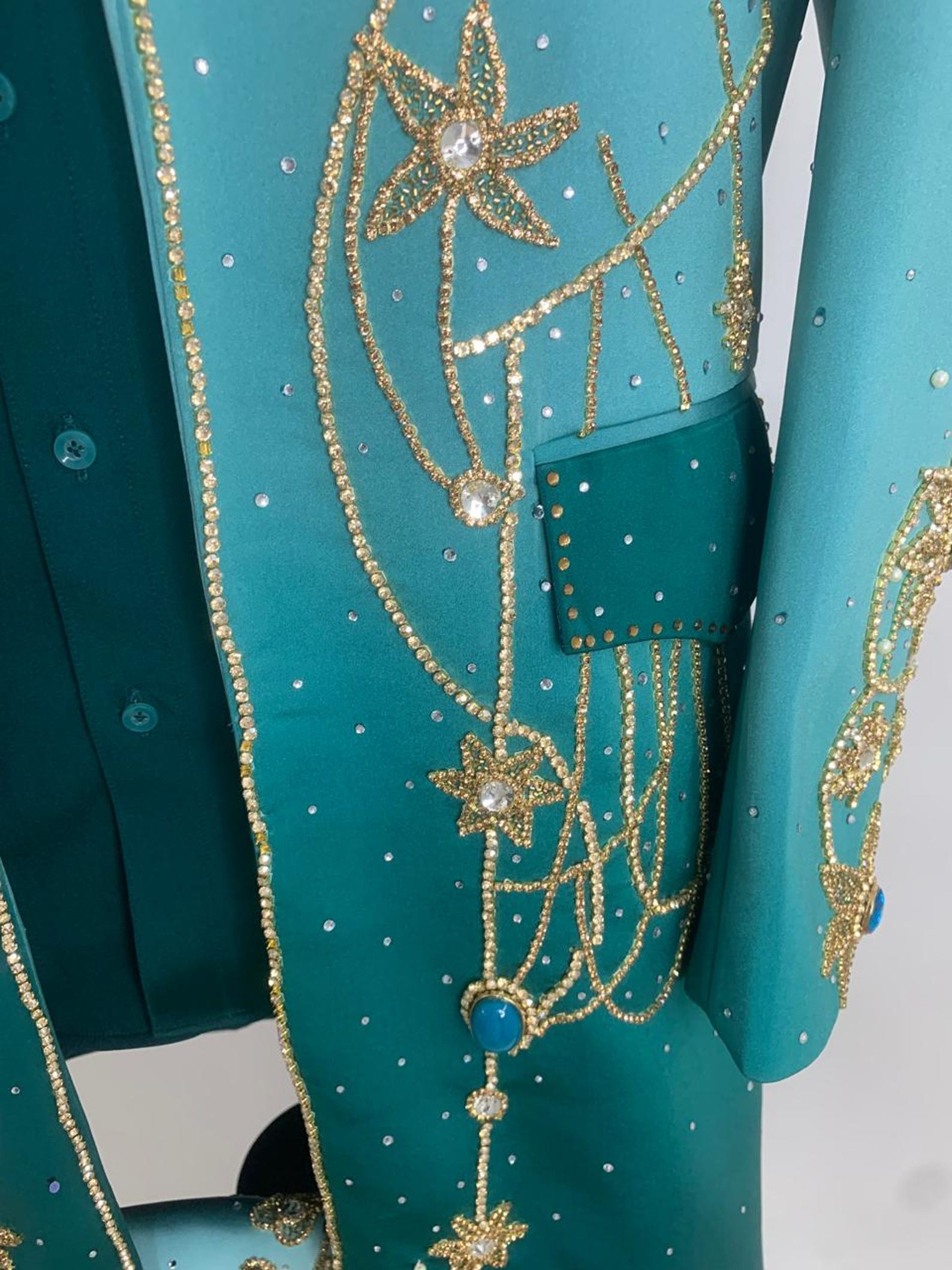Men’s Teal 3-piece Suit Set – Hand-embroidered Gold & Crystal Detailing ...