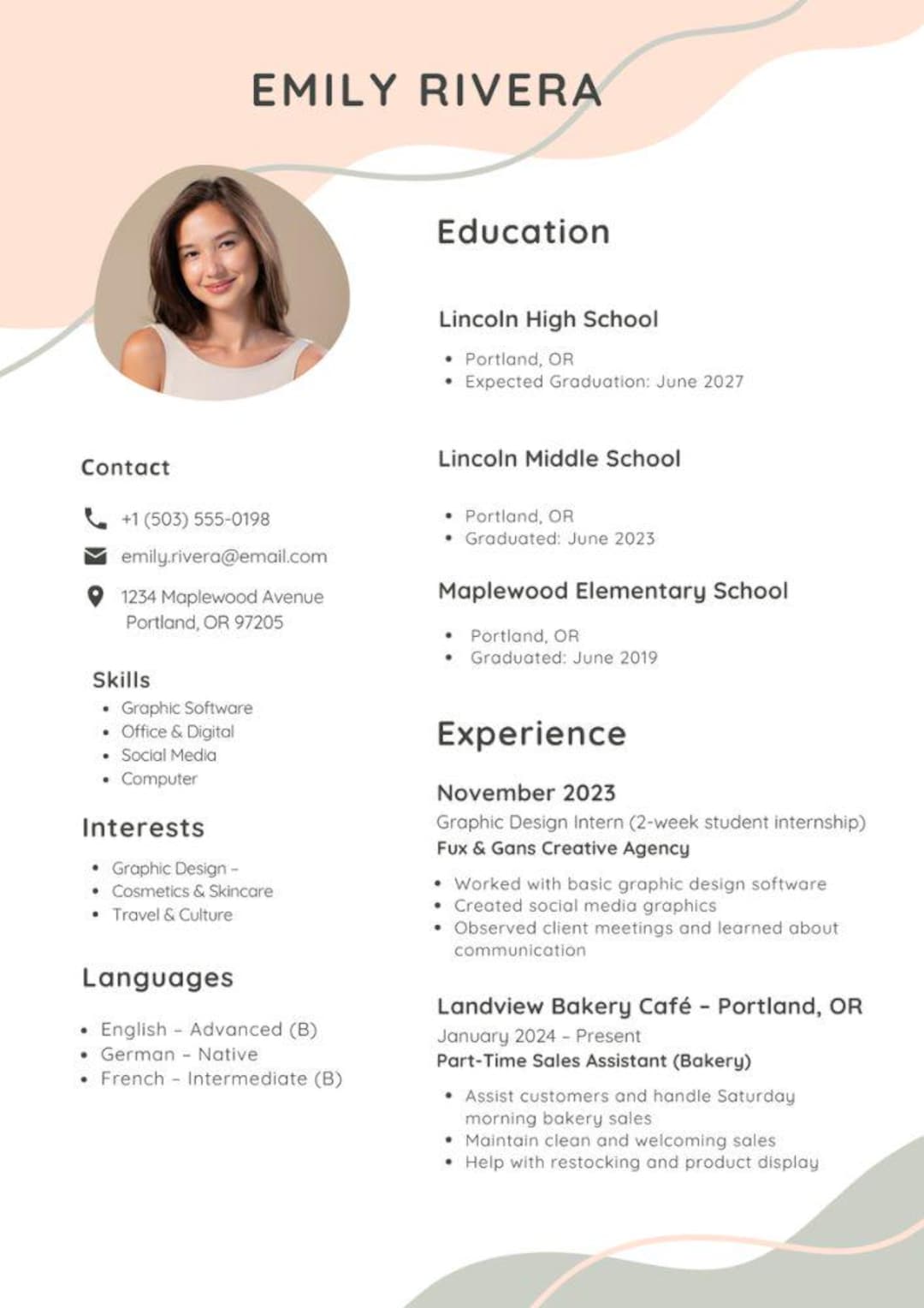 Modern Teen Resume Template for Canva | High School Girl CV ...