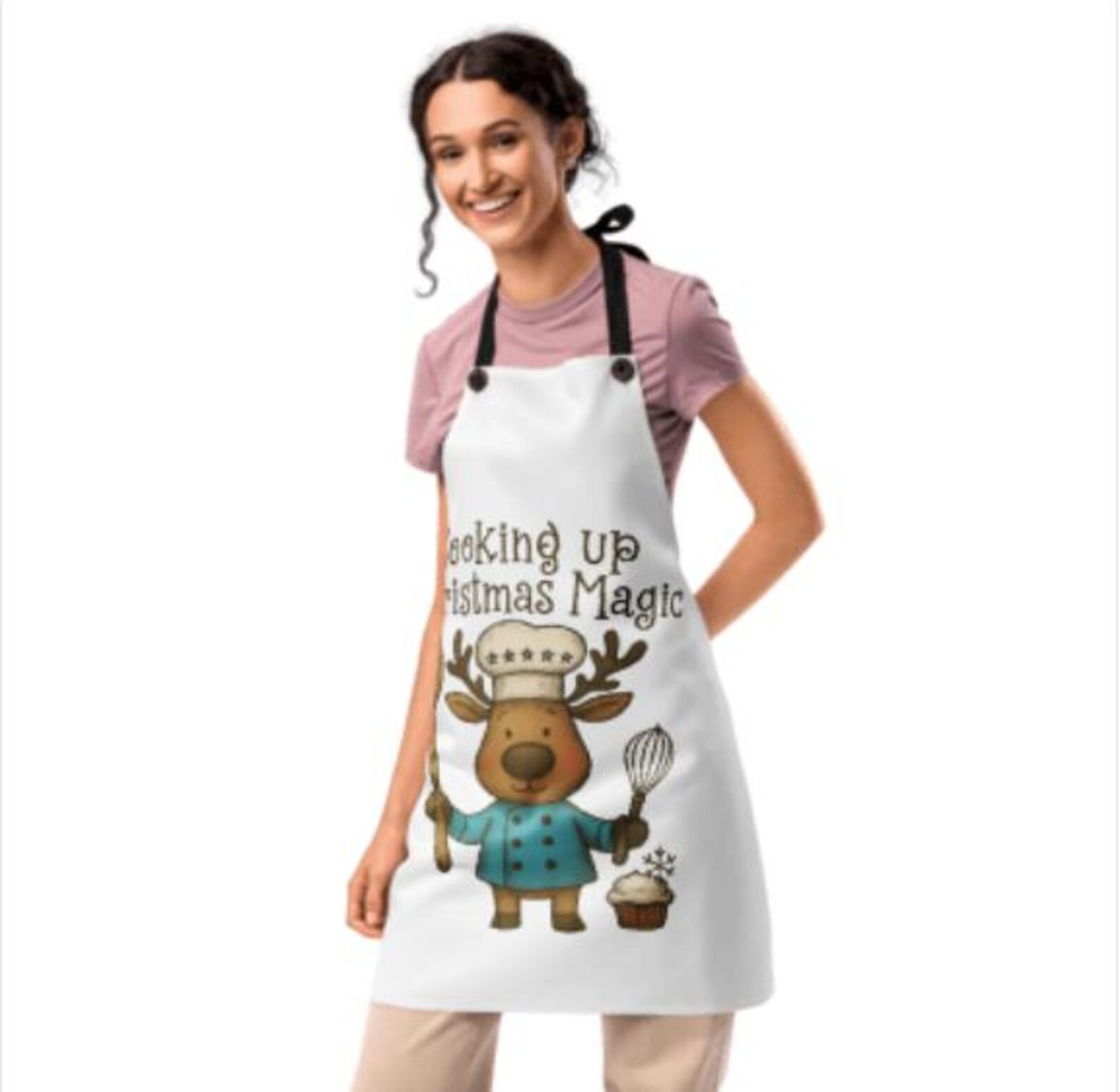 Cooking up Christmas Magic Apron – Cute Holiday Baking Apron | Reindeer ...