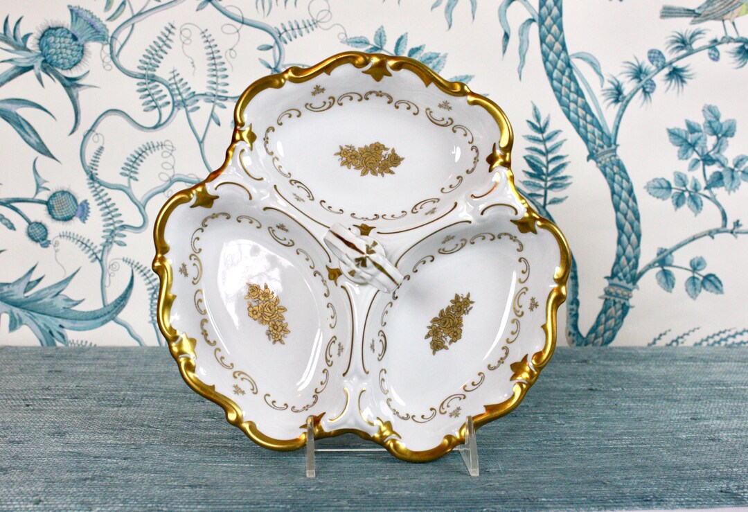 Vintage Reichenbach German Porcelain Divided Dish, Rose Floral Candy ...
