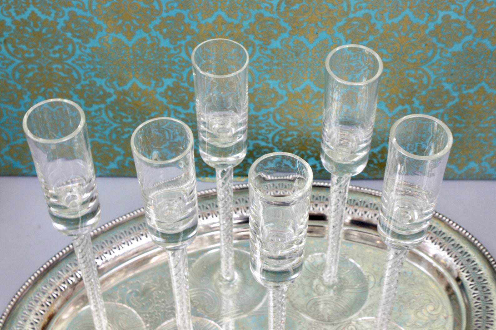 Air Twist Stemware Set Of 6 Vintage Cordial Glasses Hand Etsy