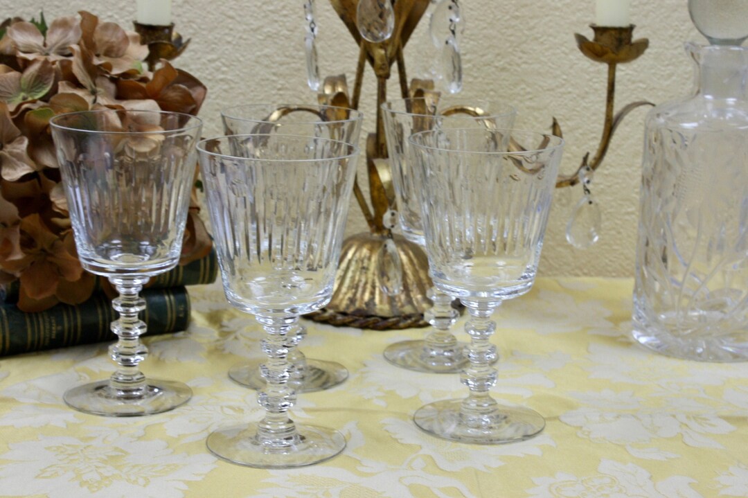Vintage Tiffin Wine/water Crystal Glasses, Set of 5, Vertical & Round ...