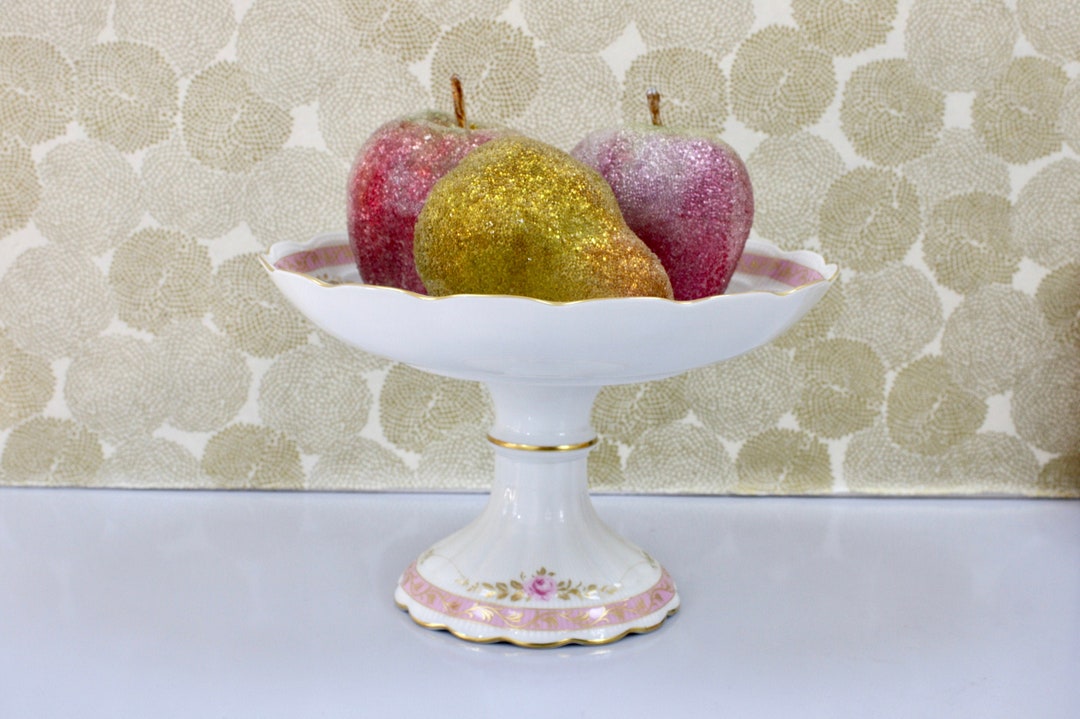 Vintage Compote Bowl, Pedestal Candy Dish, Romantic Style, Pink Roses ...