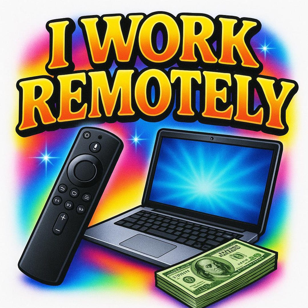 I Work Remotely Bootleg Style Graphic T-shirt | Vibrant Airbrush Retro ...
