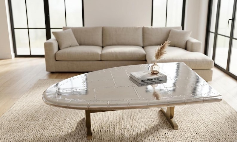 Aviator Aluminum Coffee Table | Aircraft Wing Shape Riveted Metal ...