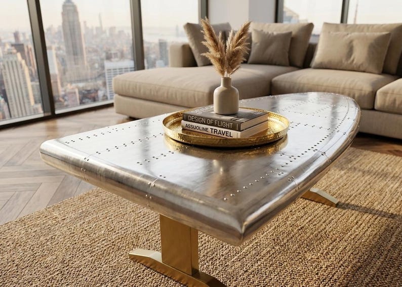 Aviator Aluminum Coffee Table | Aircraft Wing Shape Riveted Metal ...