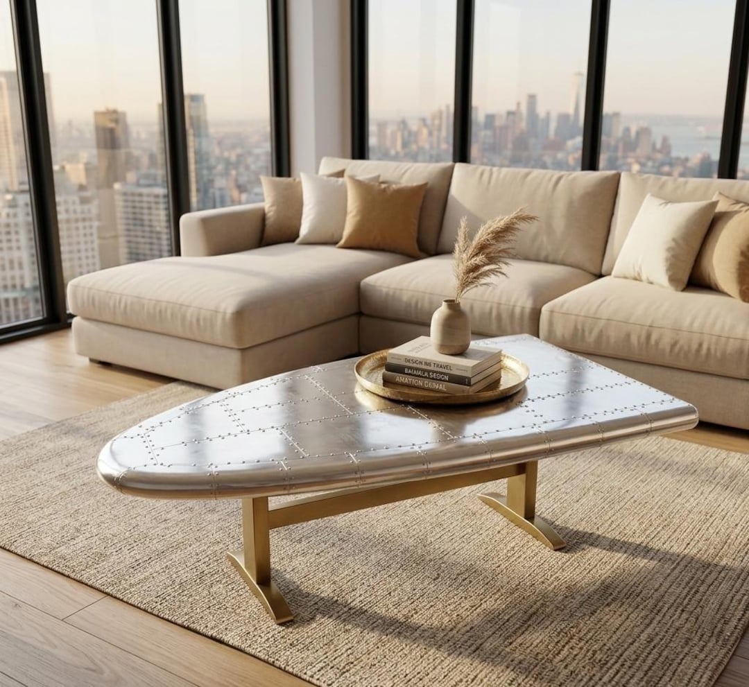 Aviator Aluminum Coffee Table | Aircraft Wing Shape Riveted Metal ...