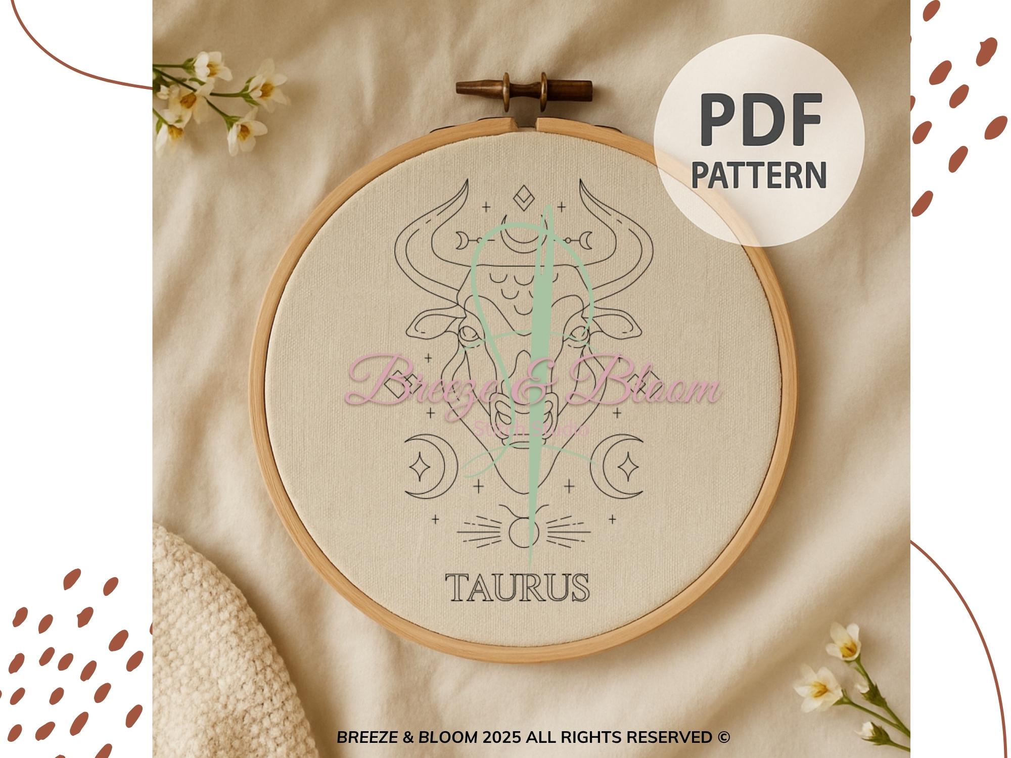 Taurus Zodiac Hand Embroidery Pattern – Bull Constellation PDF – Modern ...