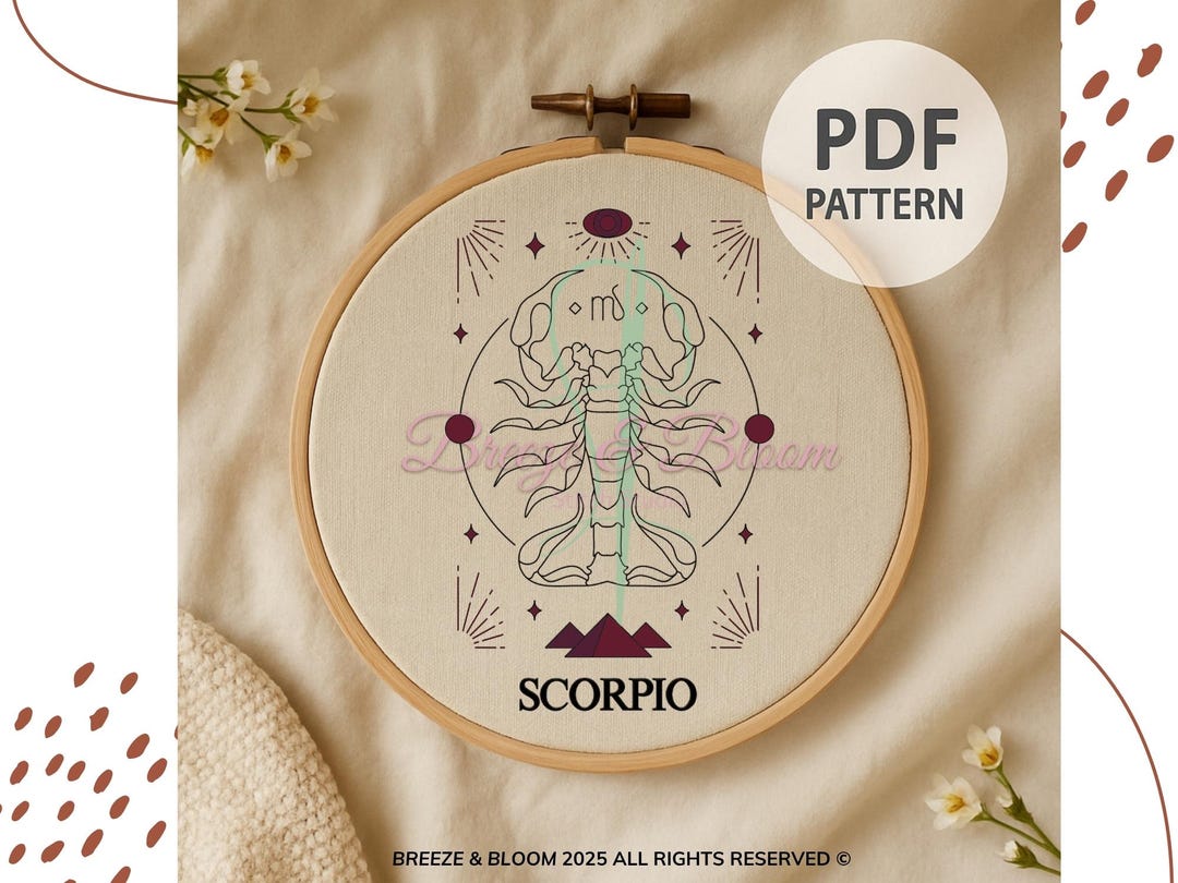 Scorpio Embroidery Pattern: Zodiac Sign Hoop Art (PDF Downloadable ...