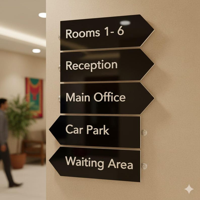 3D Acrylic Pointer Sign: Modern Directional Wayfinding - Office, Retail ...