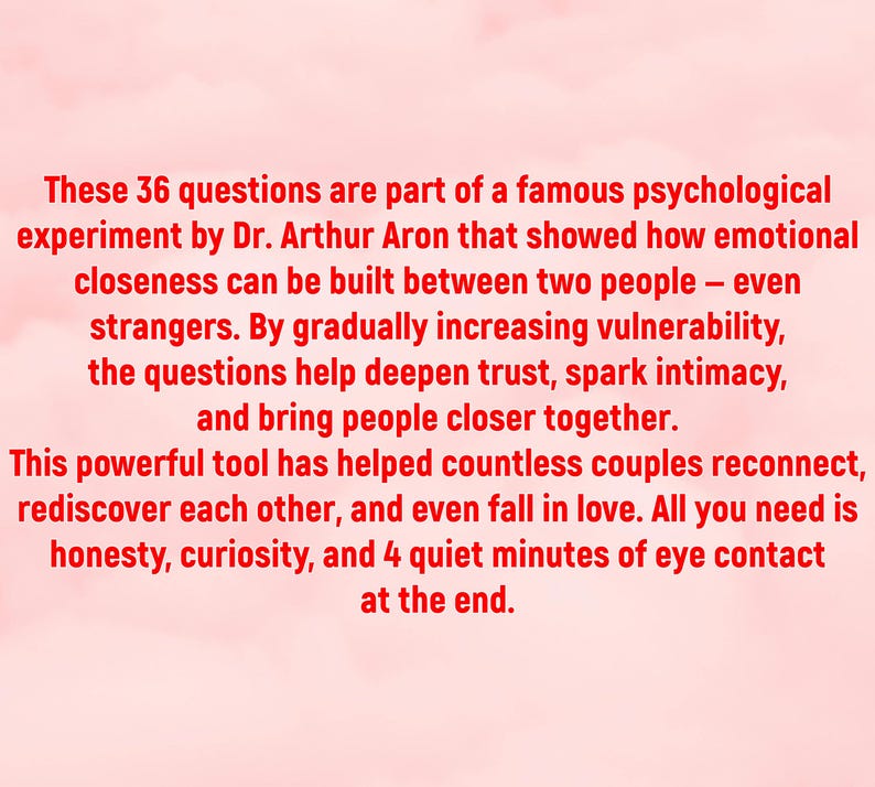 36 Questions to Fall in Love: Printable Couples Game (PDF A4 & US ...