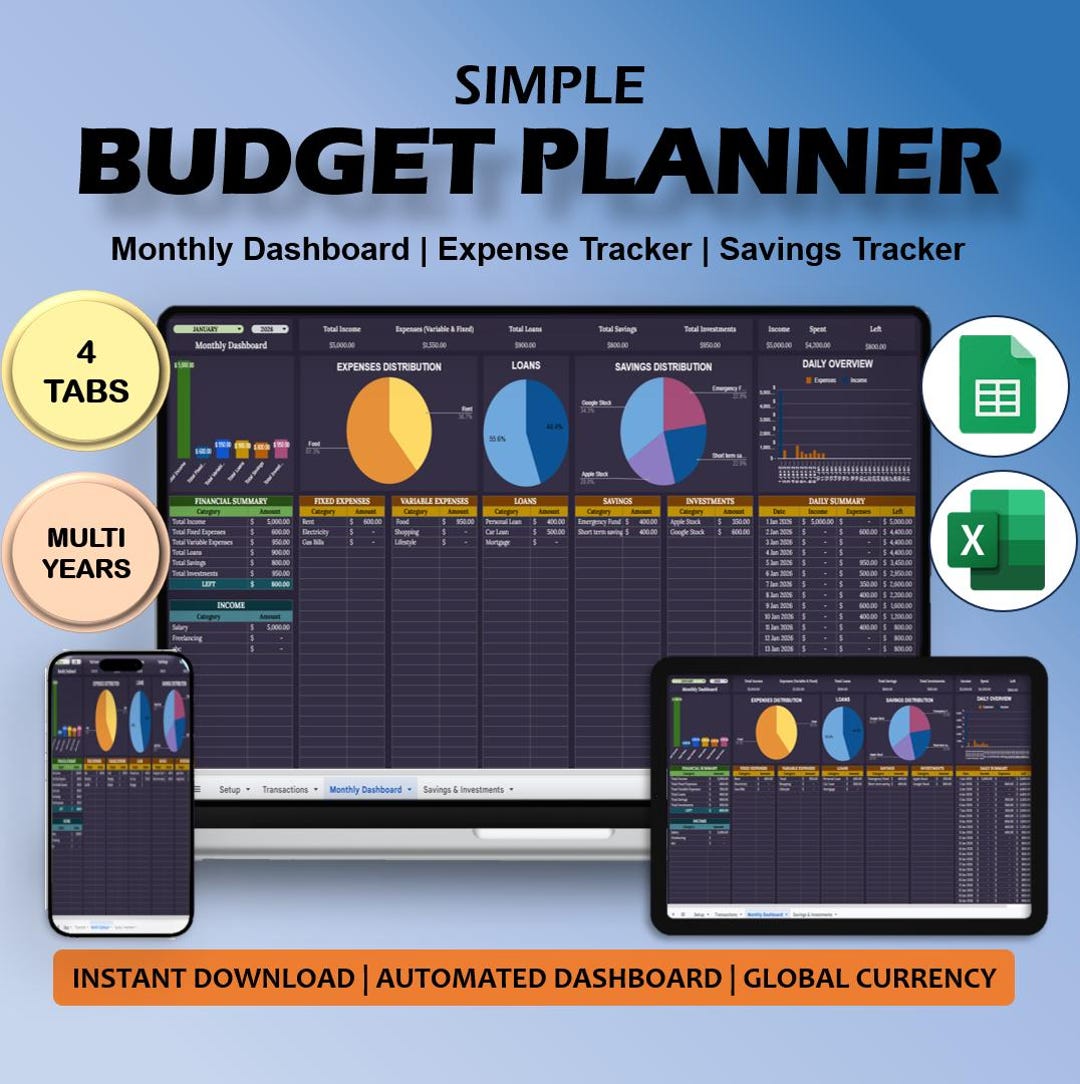 Simple Budget Planner | Dark Theme Finance Tracker | Investment ...
