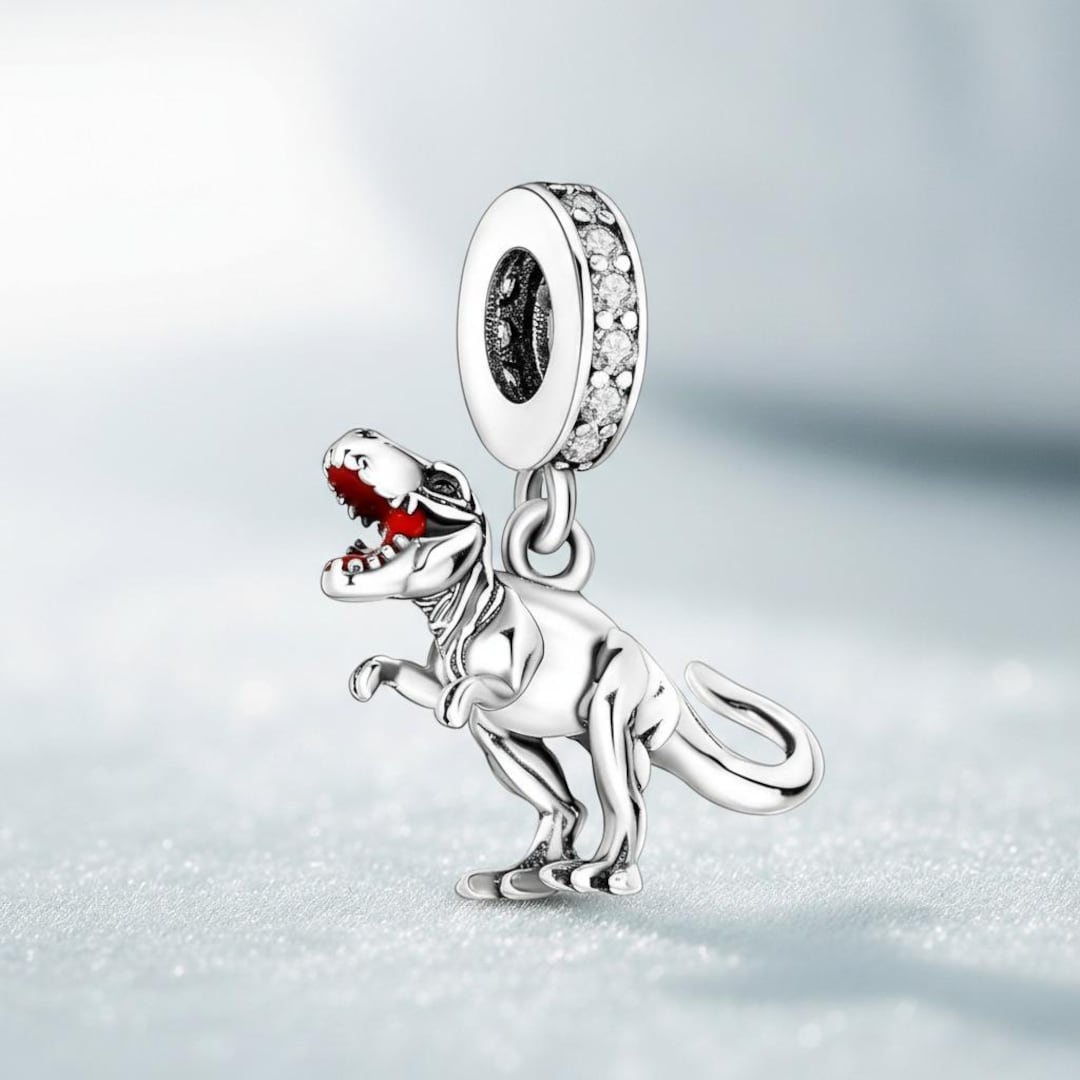 Sterling Silver Tyrannosaurus Rex Charm - T-rex Dinosaur Dangle With ...