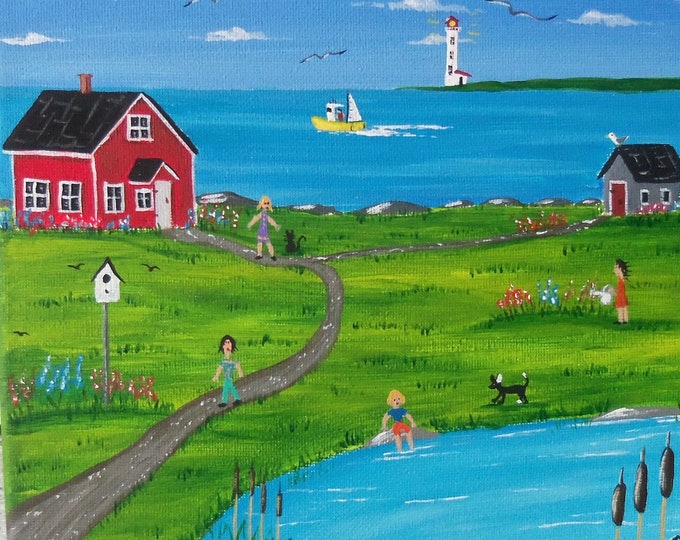 Folk Art Painting Nova Scotia Art Children Playing Maritime Art Family ...
