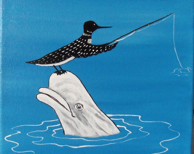 Loon Painting Whimsical Loon Art Mackerel Fishing Loon Folk Art ...