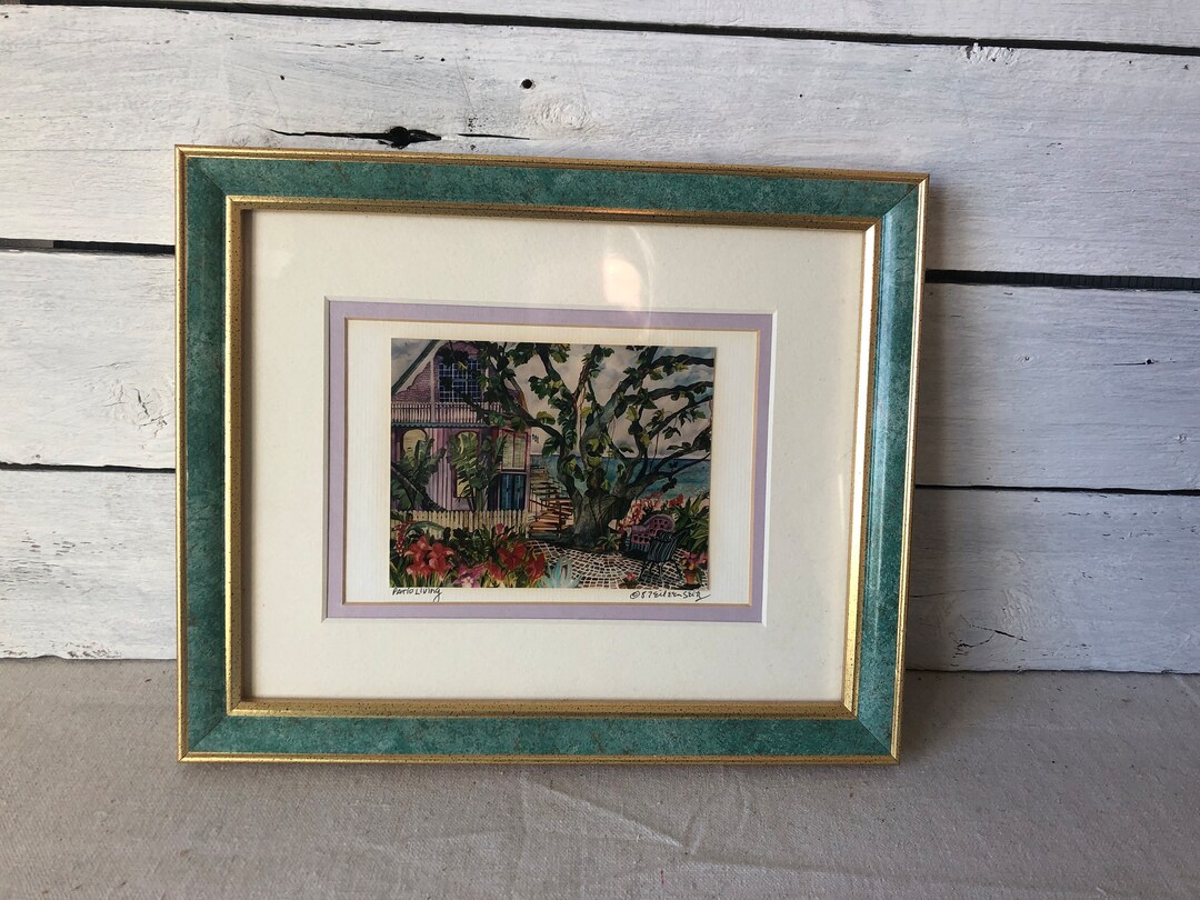 Vintage Framed Print Artist Eileen Seitz Signed 1987 Patio Living Art ...