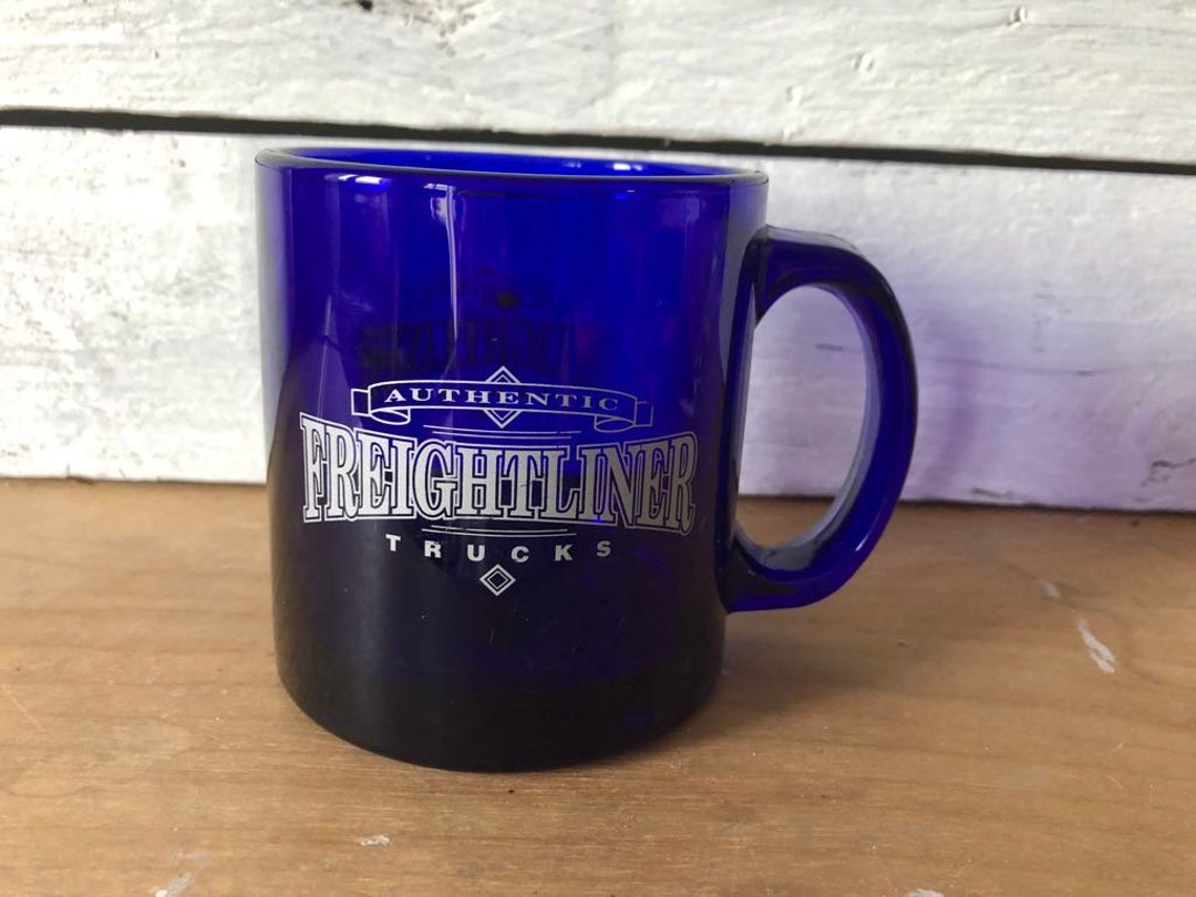 Authentic FREIGHTLINER Trucks Cobalt Blue Glass Coffee Mug Tea Cup Made ...