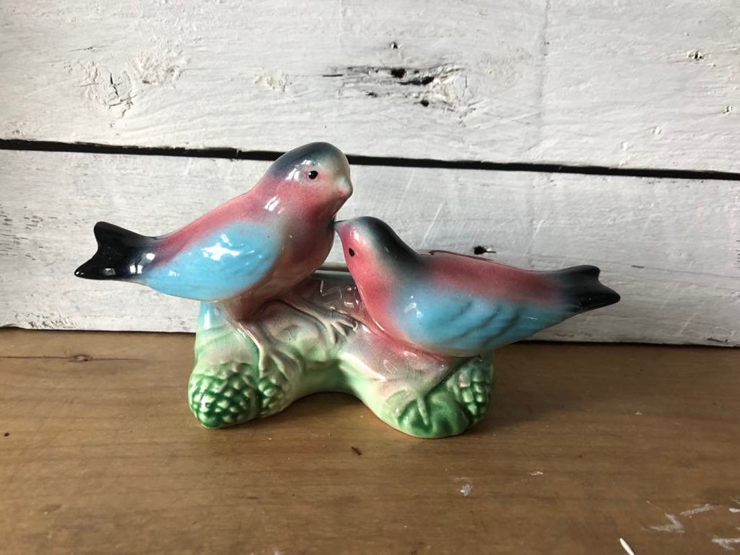 Vintage Bird Planter Love Birds Planter Mid Century Decor Blue & Pink ...
