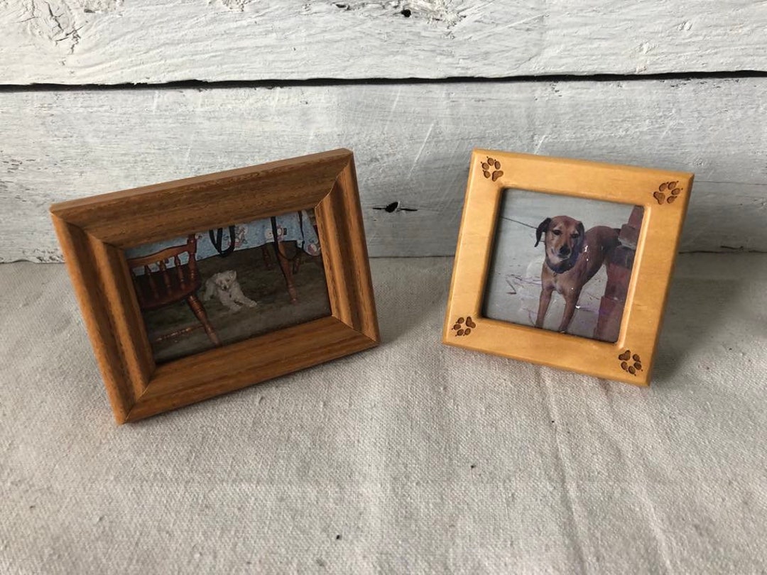 Small Wood Picture Frames With Glass - Lot of 2 Little Dog or Cat ...