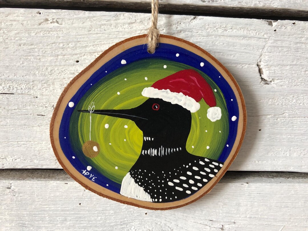 Santa Loon Ornament Hand Painted on Wood Slice Christmas Tree ...