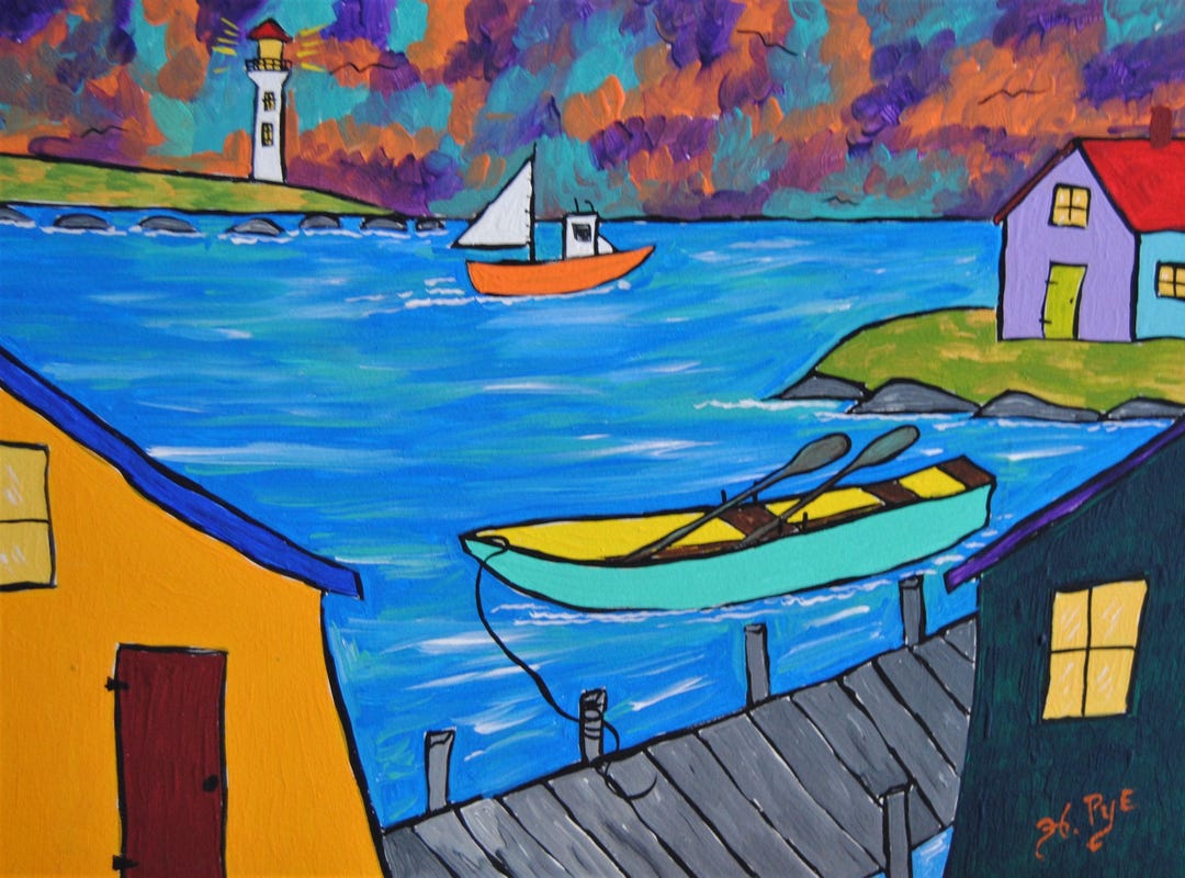 Original Painting Folk Art Painting Nautical Wall Art Fishing Shack ...