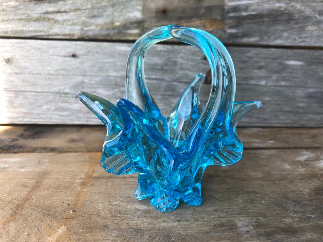 Vintage Blue Chalet Glass Basket Light Blue Art Glass Mid Century Decor ...
