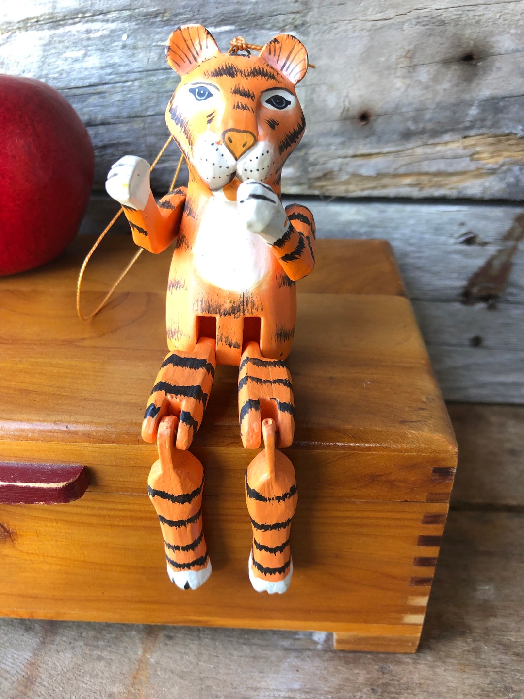 Vintage Tiger Shelf Sitter Wood Folk Art Tiger Little Wooden Tiger ...