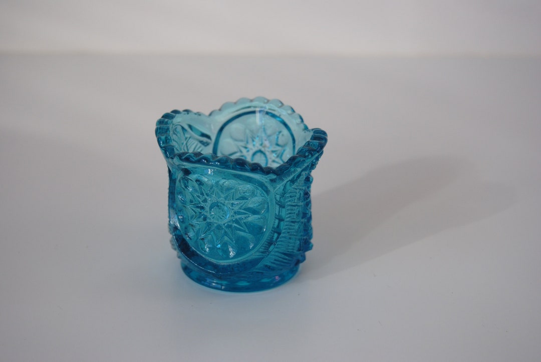 Blue Pressed Glass Toothpick Holder Daisy Aqua Blue Kitchen Table Decor ...
