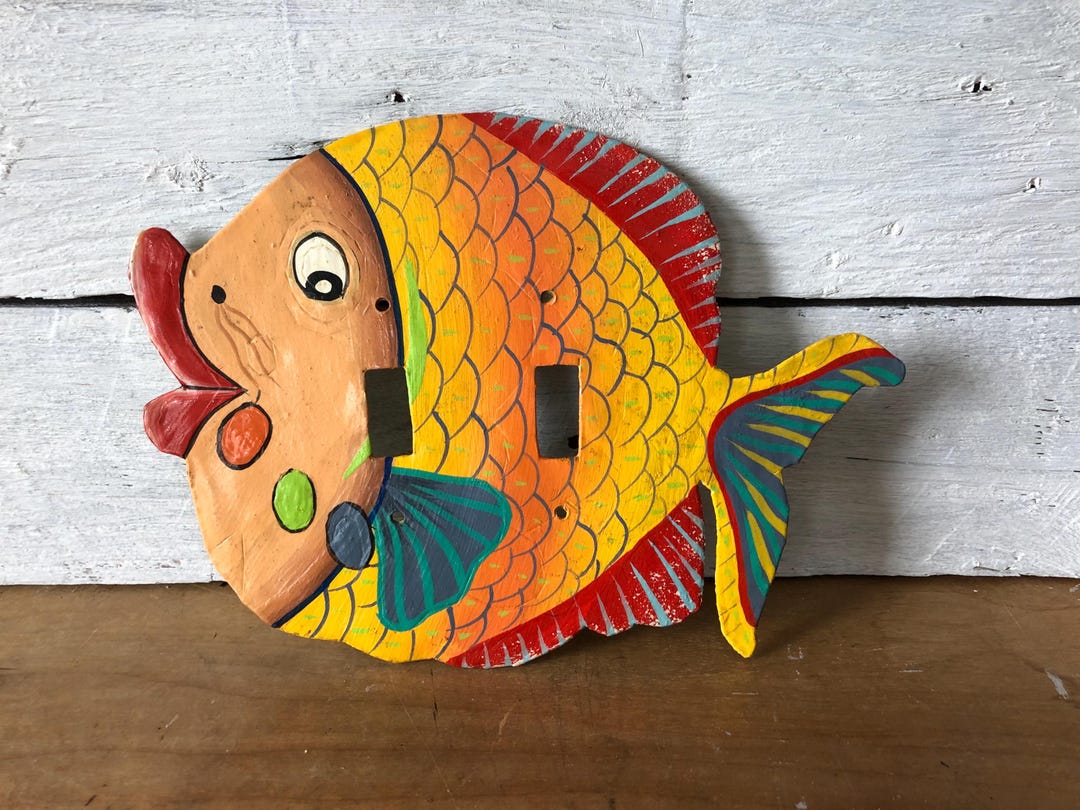 Metal Fish Light Switch Plate Folk Art Fish Light Switch Cover ...