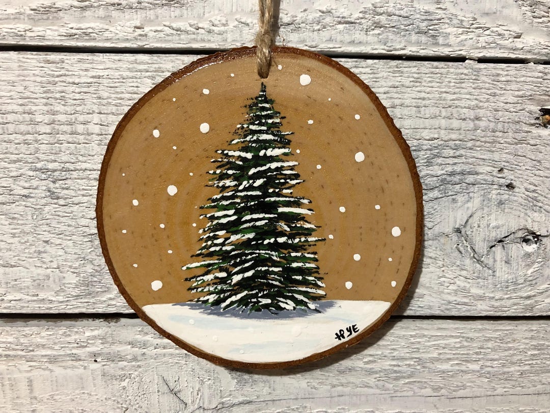 A Snowy Nova Scotia Tree Ornament Hand Painted Wood Slice Forest ...