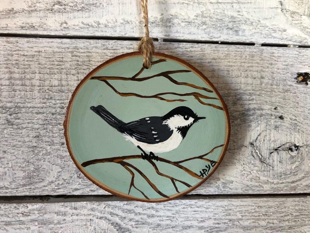 Chickadee Ornament Hand Painted Bird Gift Decoration Woodland Ornament Original Chick-a-dee ...
