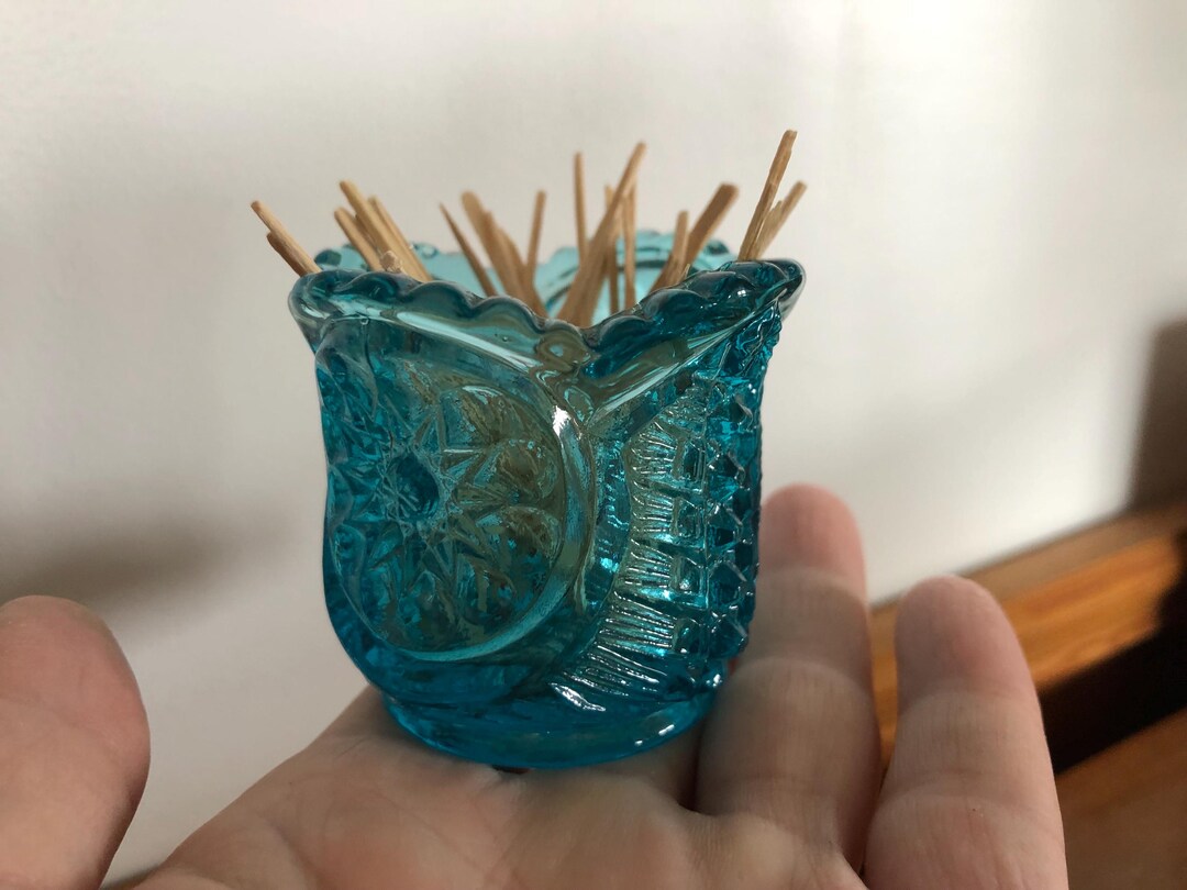 Imperial Blue Pressed Glass Toothpick Holder - Vintage Daisy Aqua Blue ...