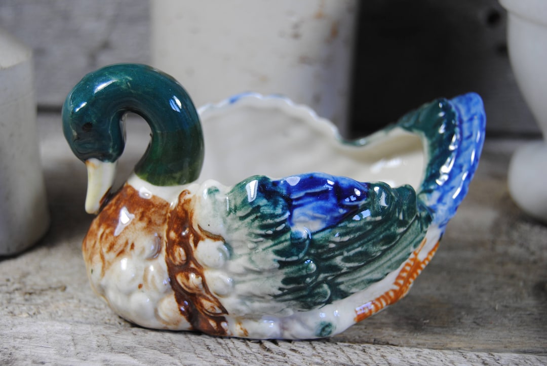 Vintage Duck Planter Duck Trinket Dish Bird Ornament Mallard Decoration ...