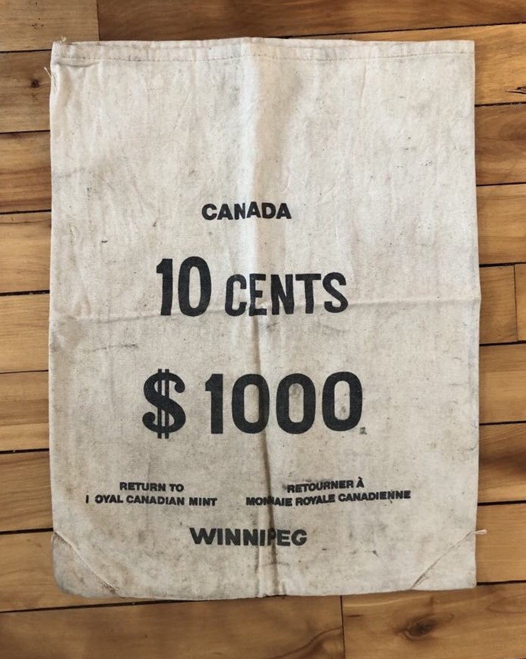 Vintage Canvas Money Bag Royal Canadian Mint Canada 10 Cents 1000 ...