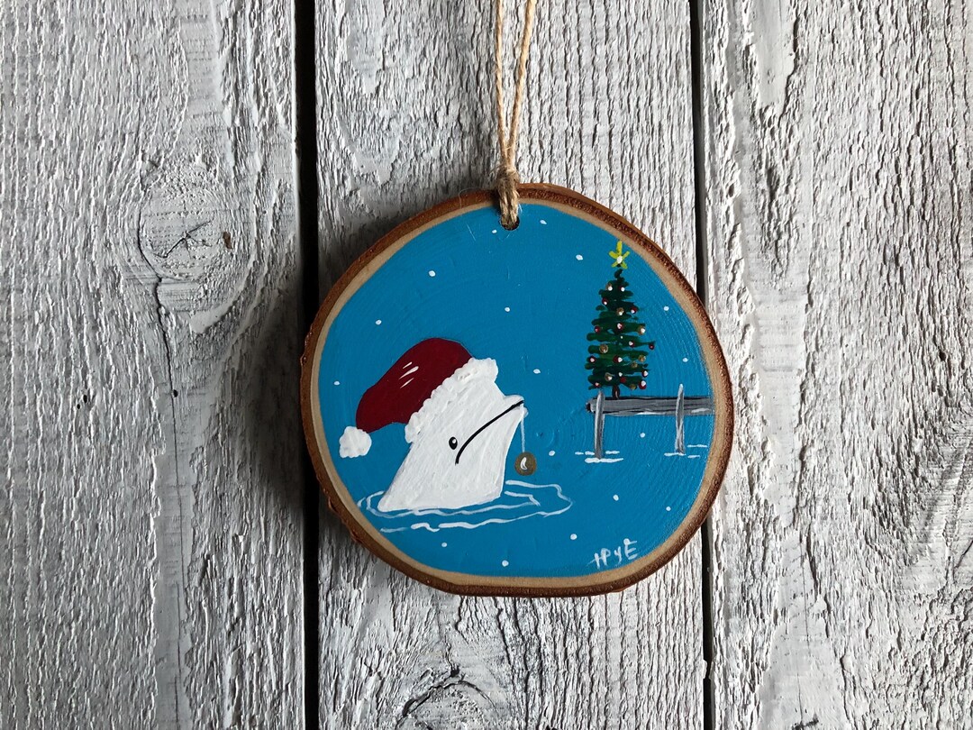 Snowy Beluga Ornament - Hand Painted Whale - Nautical Christmas ...