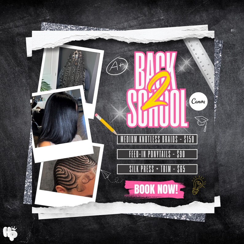 Back to School Hair Flyer Canva Template – Editable Salon Booking Flyer ...