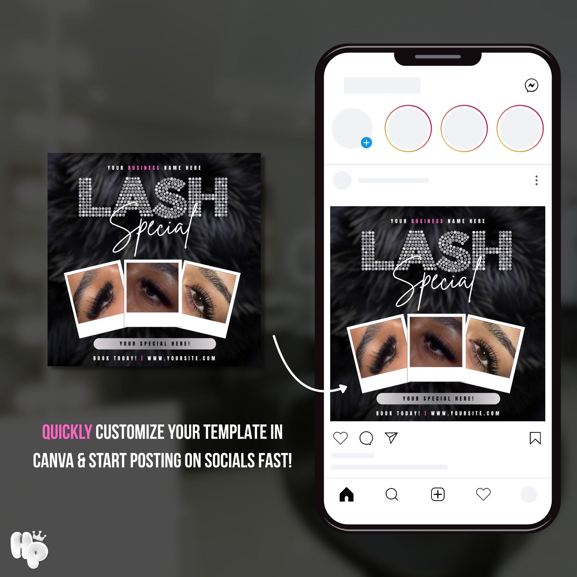 Lash Flyer Template for Canva – Pink Editable Price List, Lash Tech ...