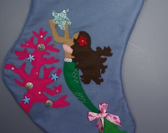 Mermaid Personalized Stocking, Embroidered Stocking, First Christmas ...