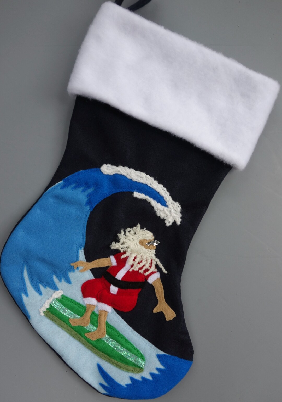 Surfing Christmas Stocking--"surfing Santa" - Etsy