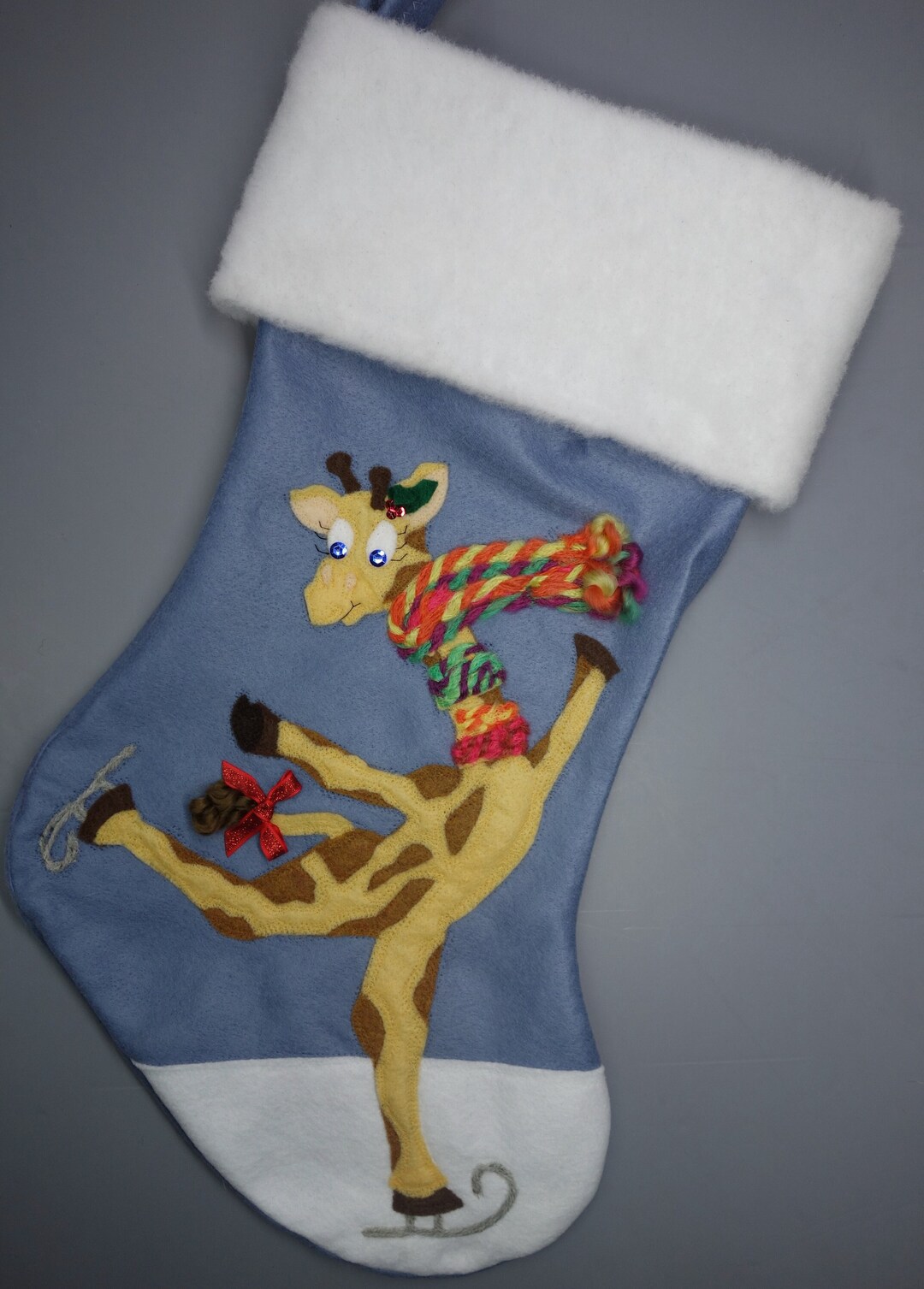 Giraffe Christmas Stocking--"giraffe on Skates" - Etsy