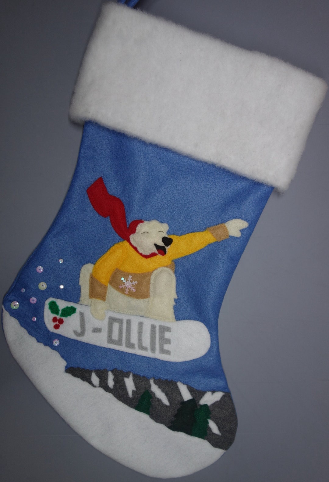 Snowboarding Stocking--"have a Holly J-ollie Christmas" - Etsy